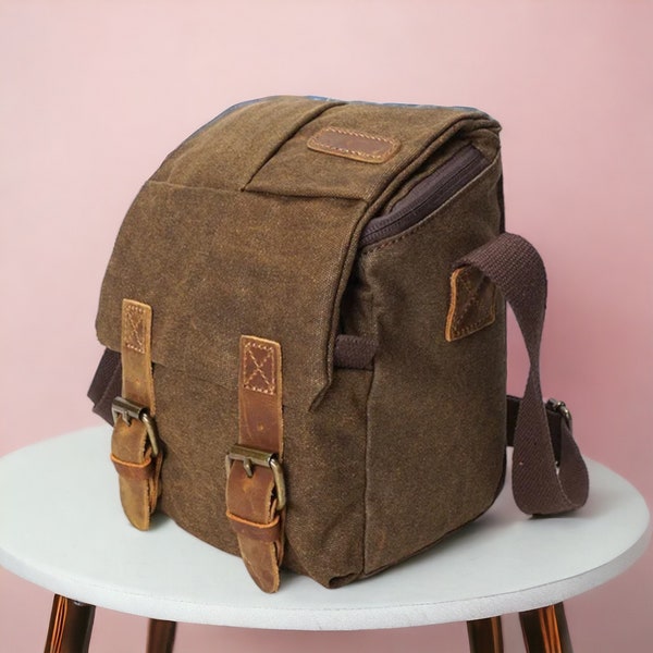 Leather Camera Bag Waxed Canvas - Etsy