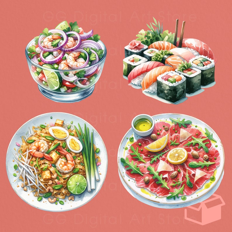 Delicious Food Clipart, Watercolor Food Clipart Set- Perfect for Menu ...
