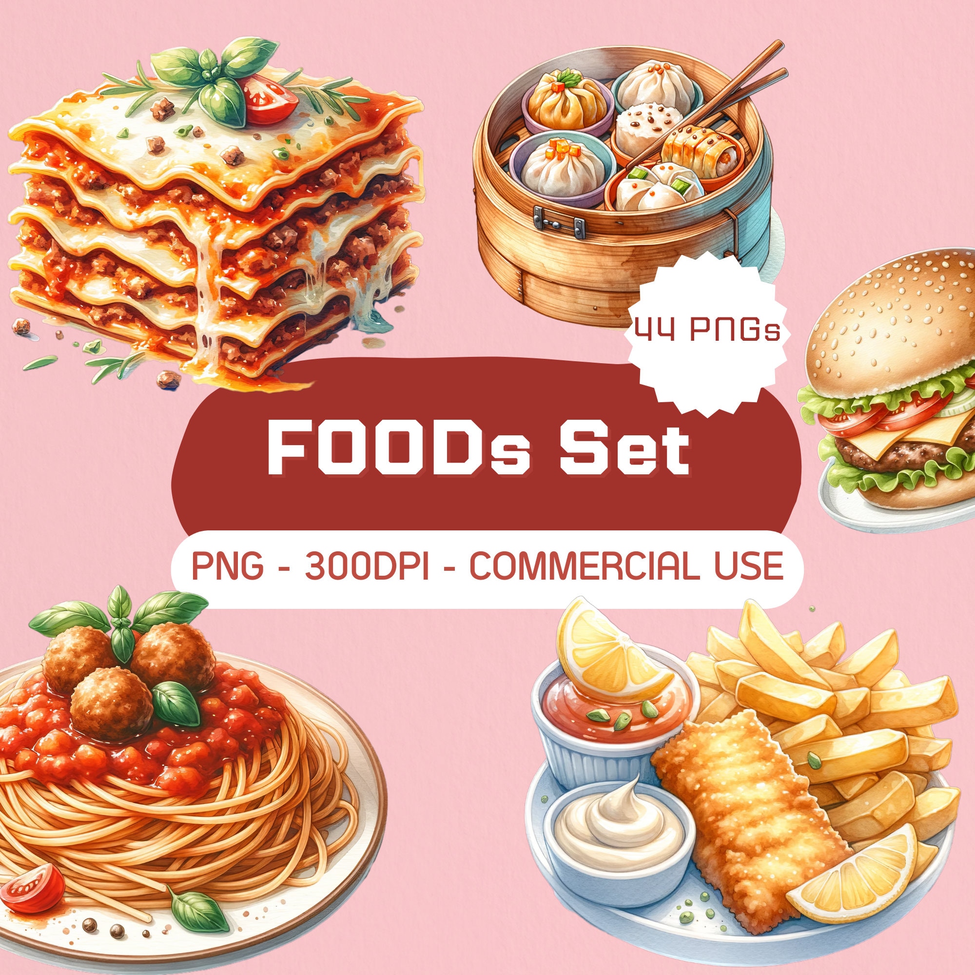 Delicious Food Clipart, Watercolor Food Clipart Set Perfect for Menu ...