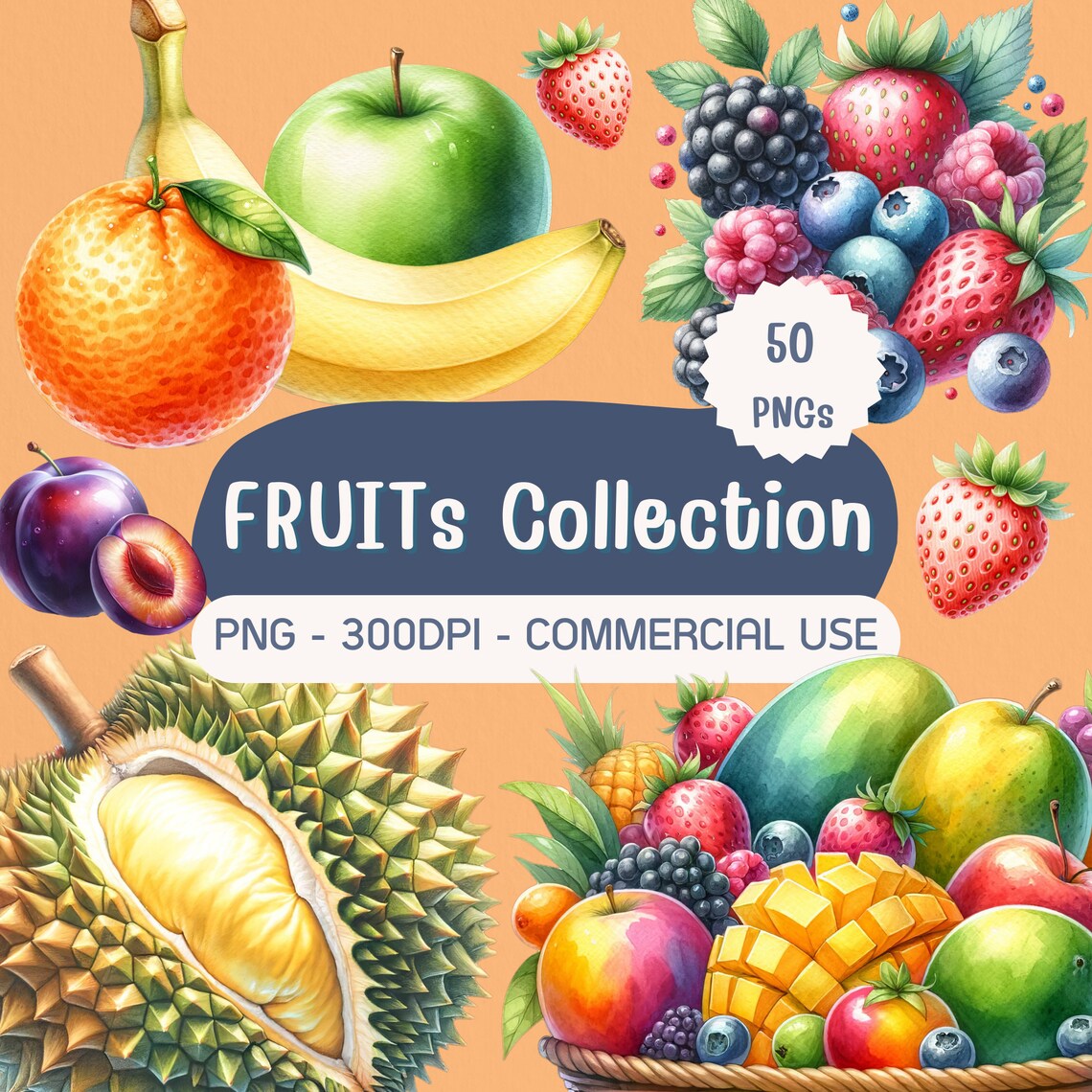 Fruit Watercolor Clipart Set Fresh Illustrations for Invitations ...