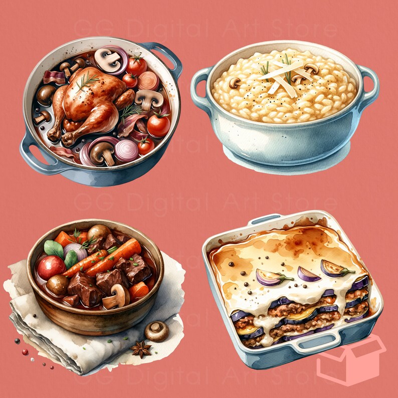 Delicious Food Clipart, Watercolor Food Clipart Set- Perfect for Menu ...