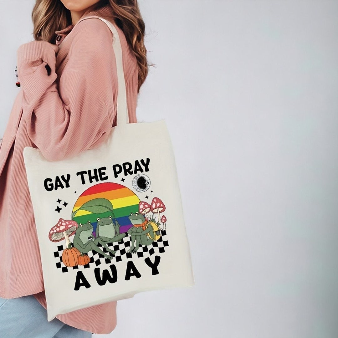 Gay Frog Cartoon Tote Bag Pride Canvas Bag Rainbow Student Handbag ...