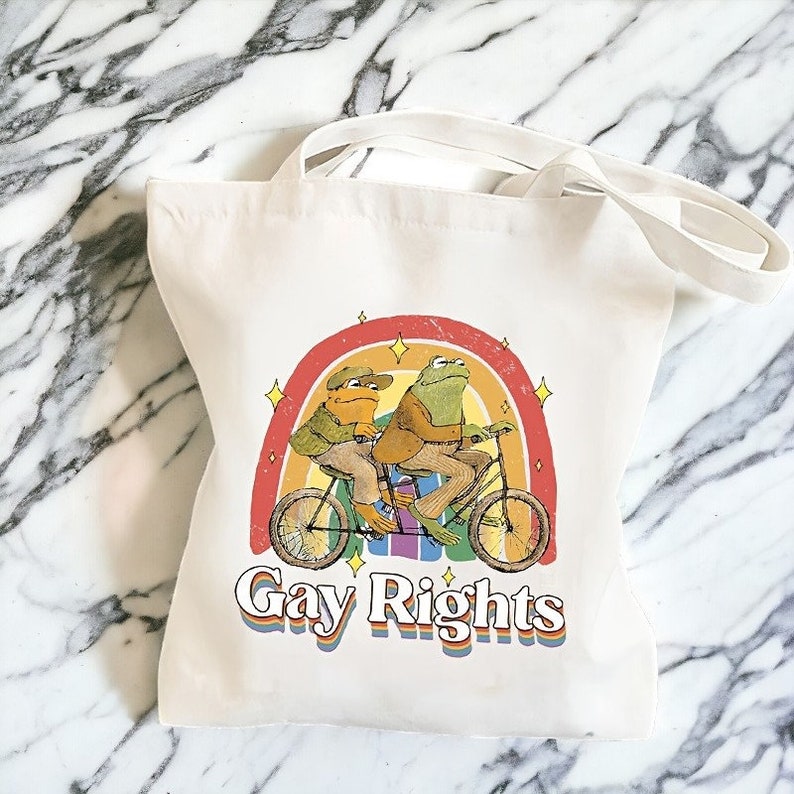 Gay Frog Cartoon Tote Bag Pride Canvas Bag Rainbow Student Handbag ...