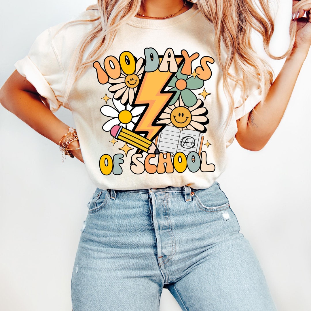 Retro 100 Days of School Png, Groovy Flower 100th Day, Retro Teacher ...