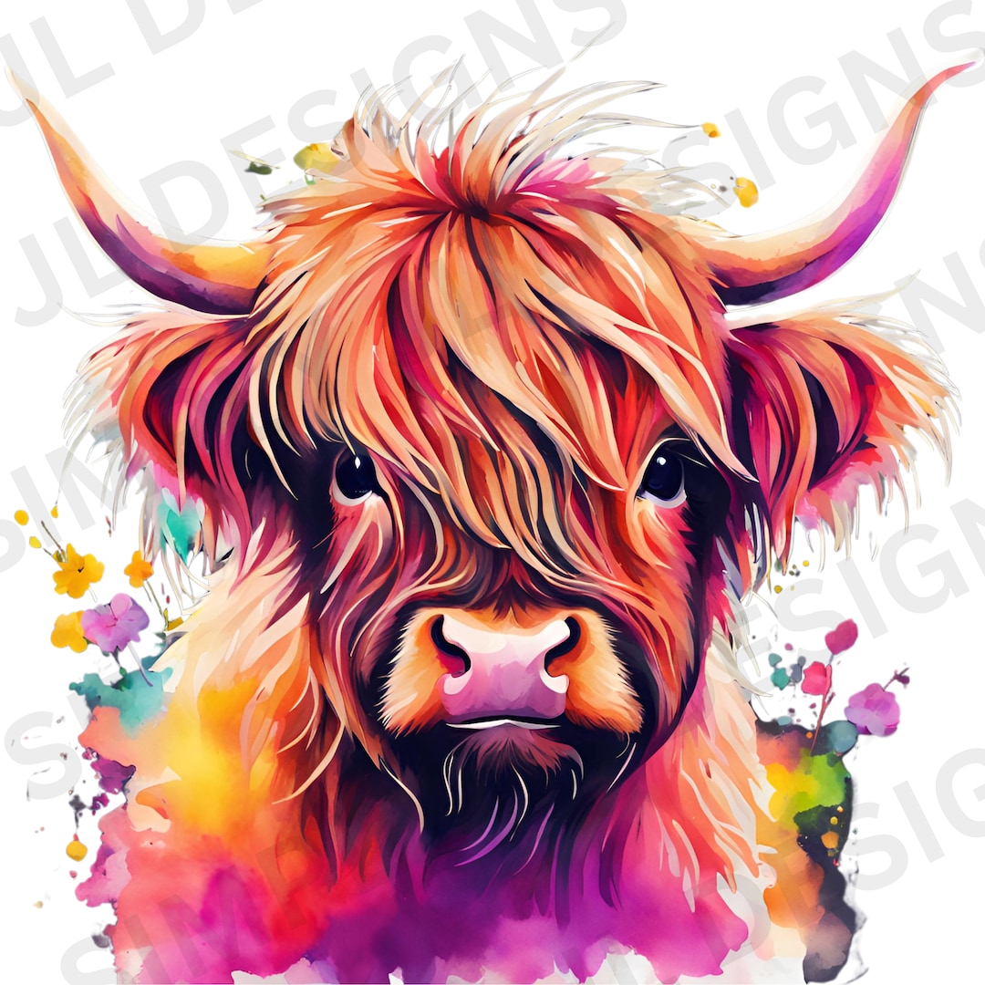 Neon Highland Cow Png, Neon Highland Cow Sublimation, Neon Highland Cow ...