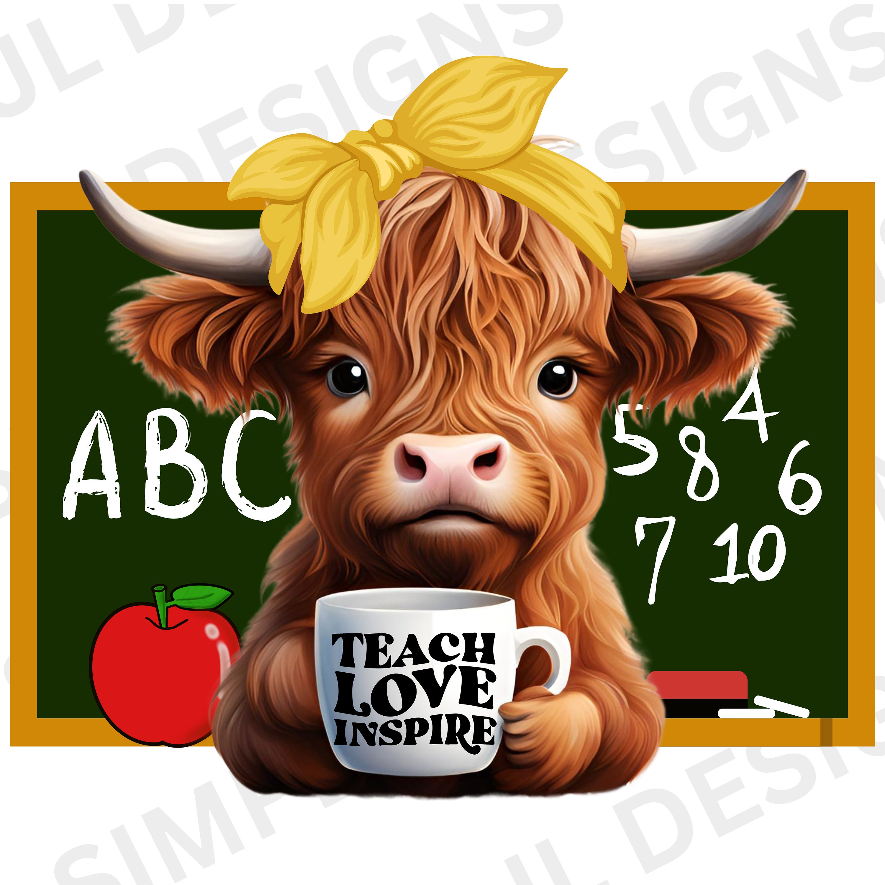 Teacher Svg Png, Teacher Png Sublimation, Highland Cow Teacher Png Svg ...