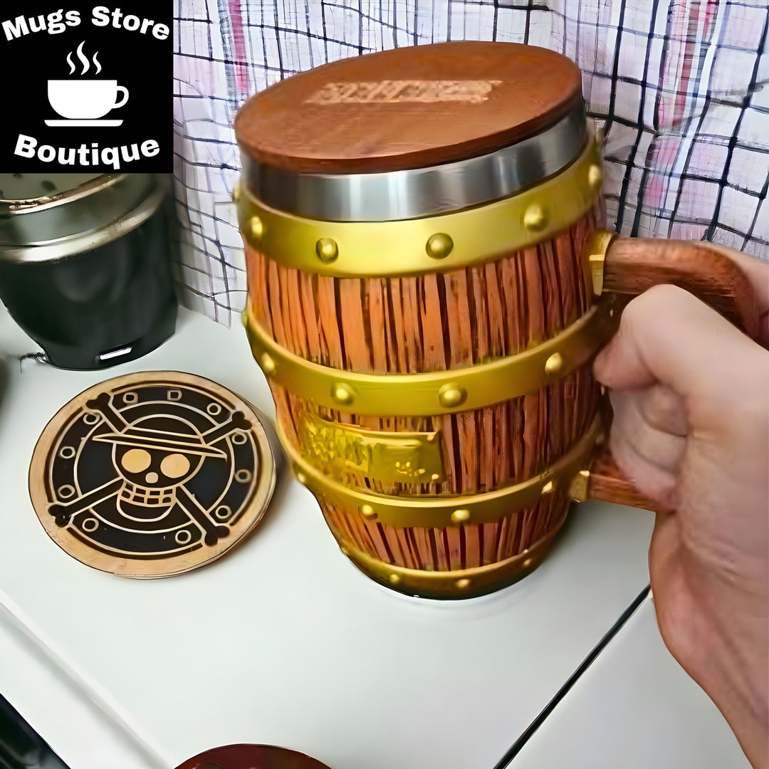 One Piece Wine Barrel Mug Ace Luffy Sabo Anime One Piece Brown Barrel ...