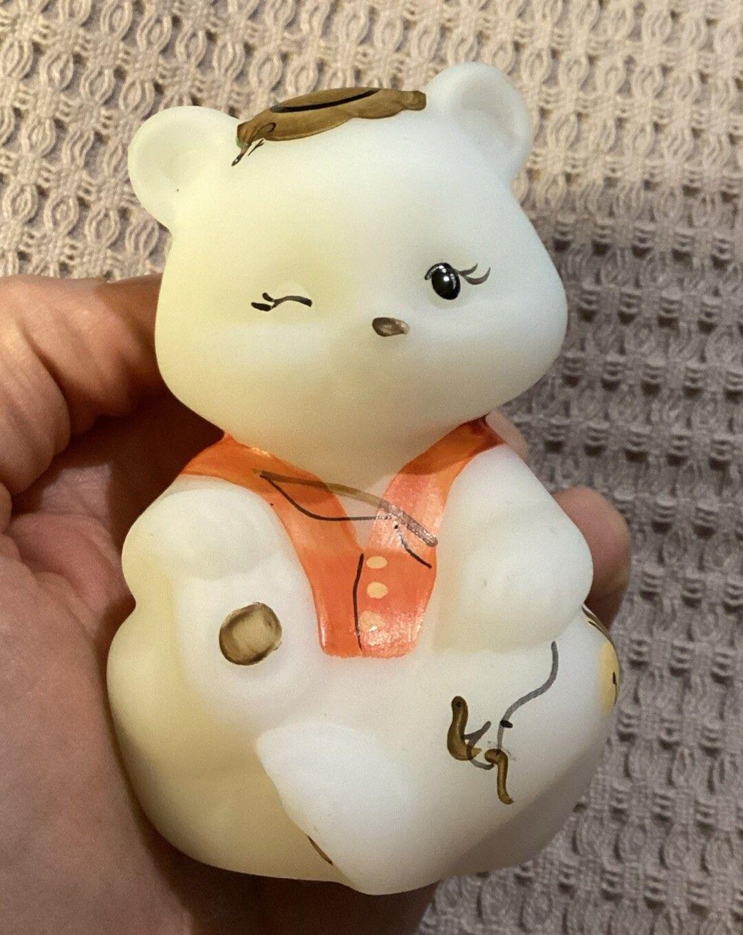 Fenton Hand Painted Fishing Teddy Bear - Exclusive for Collectors ...