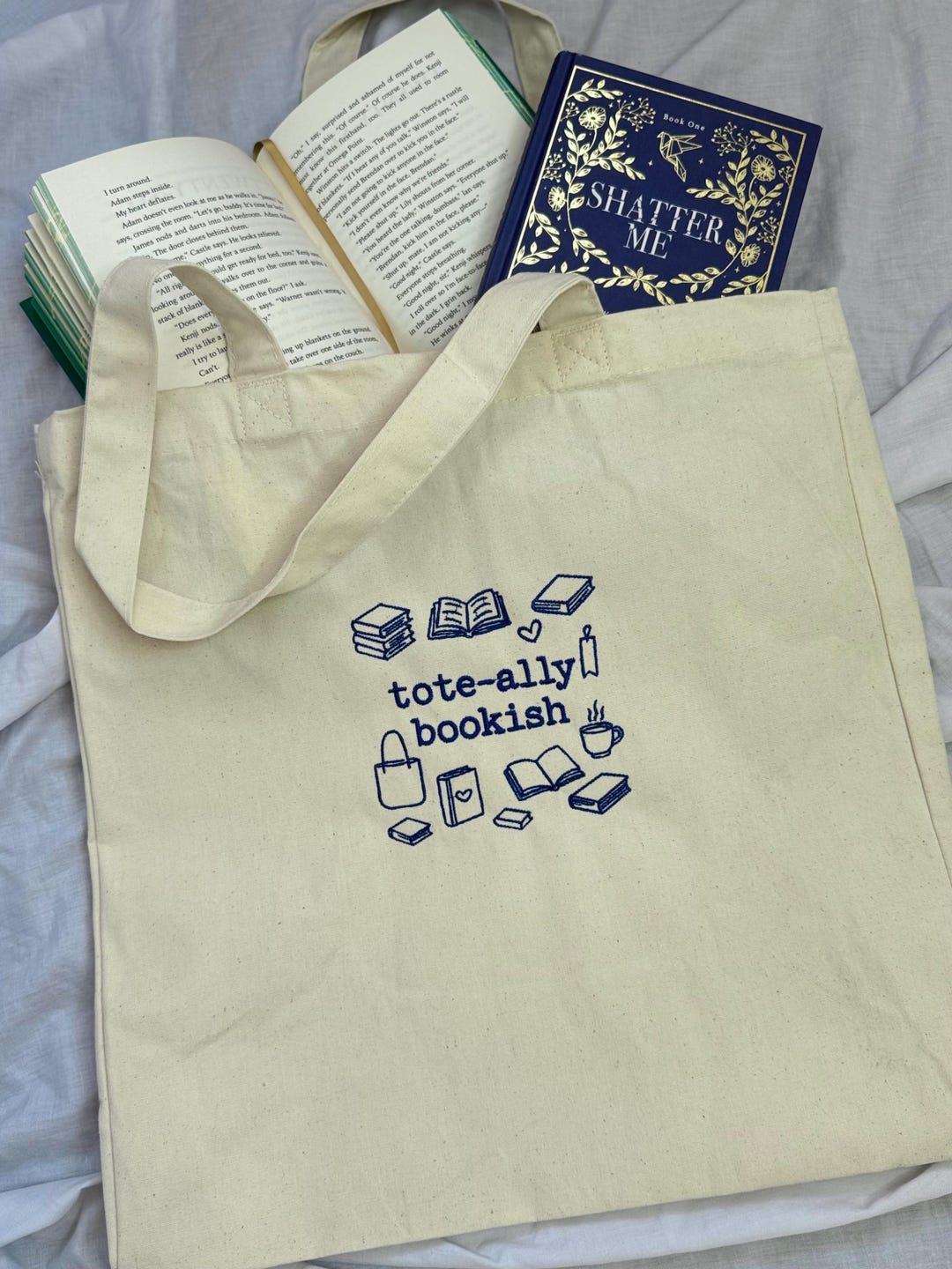 Embroidered “tote-ally Bookish” Canvas Tote Bag - Book Lover , Custom ...