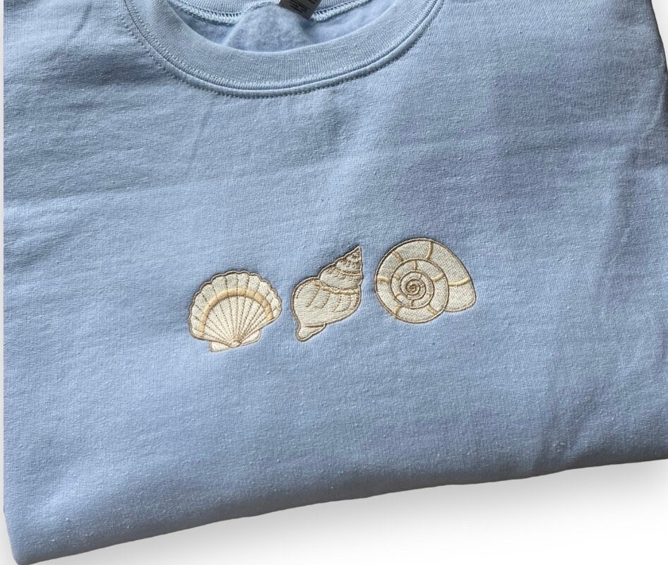 Seashell Embroidered Sweatshirt, Beach Lover, Nature, Sea, Holiday Gift ...
