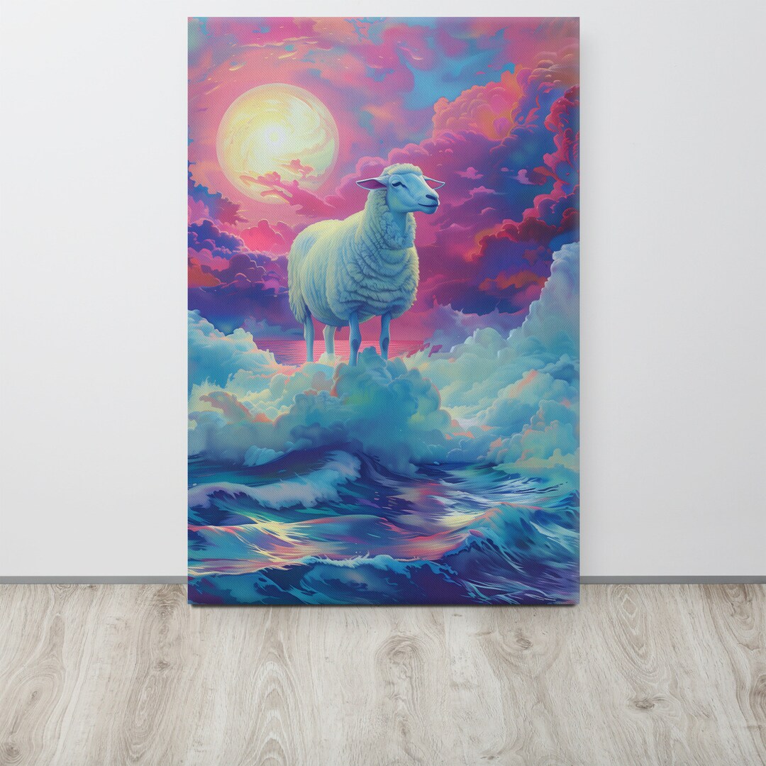 Floating Sheep on a Cloud, AI Generated Digital Wall Art, Surreal ...