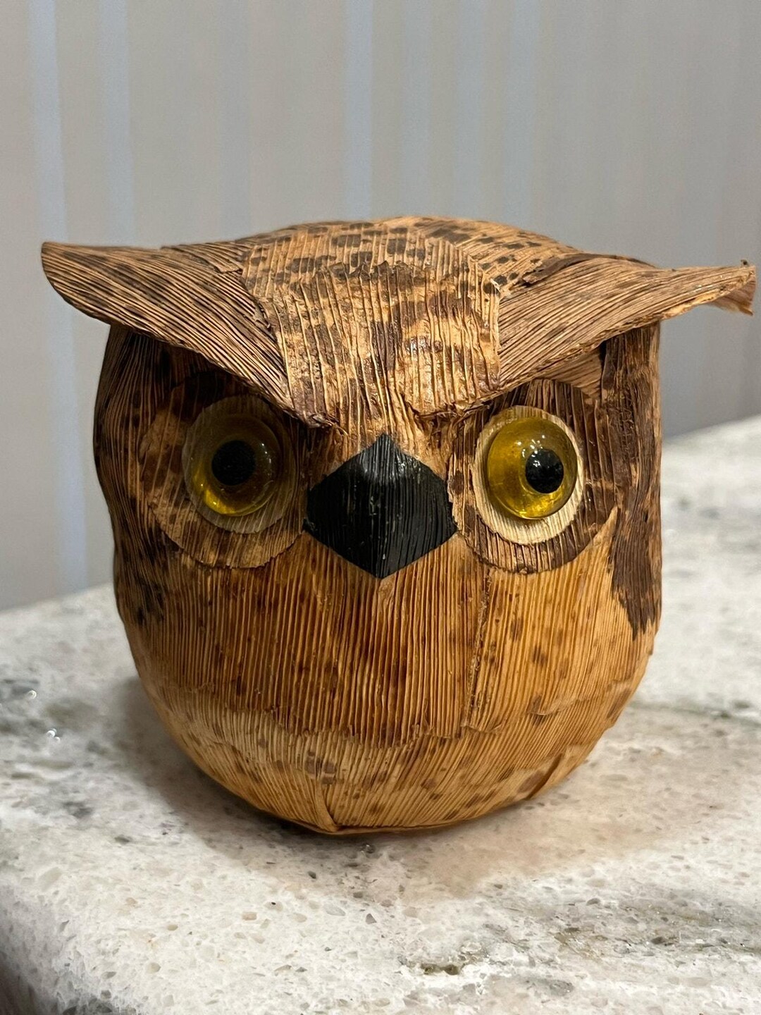 Japanese Wooden Tree Bark Crafted Owl Fukura Statue Lucky - Etsy