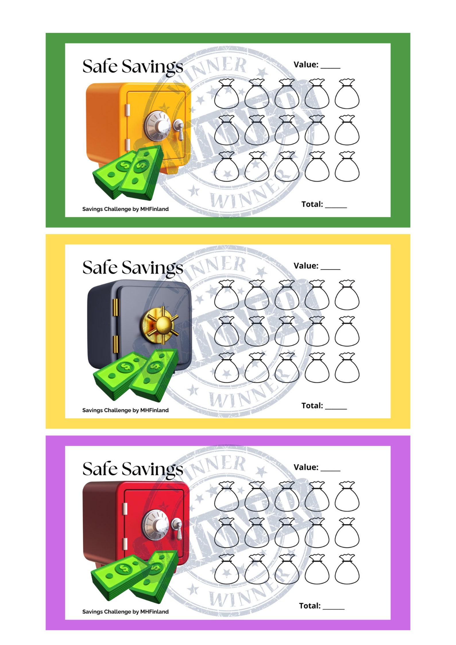 Savings Challenge Digital Download 3 Mini Savings Challenge Games Safe ...