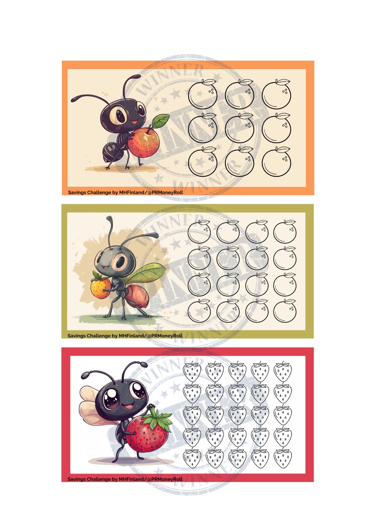 Ant Savings Challenge Set of 3 Digital Download Cute Ant Cash Stuffing ...