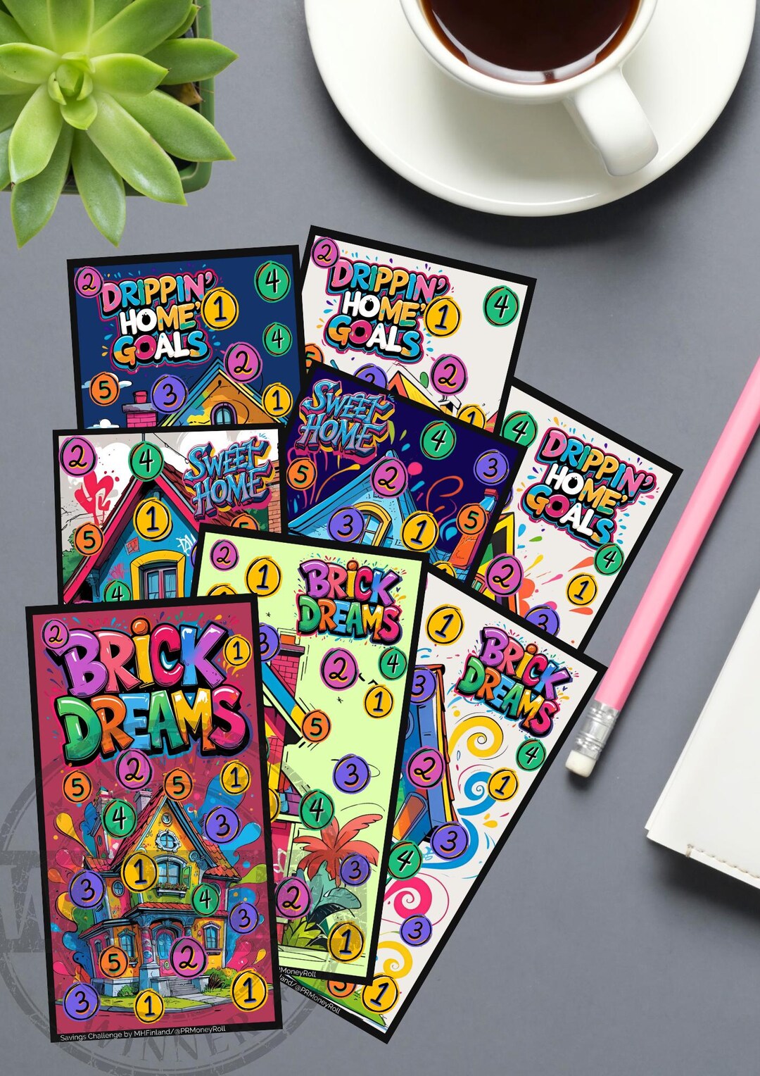 Brick Dreams Graffiti Style House Savings Challenge Set – 8 A6 Digital ...