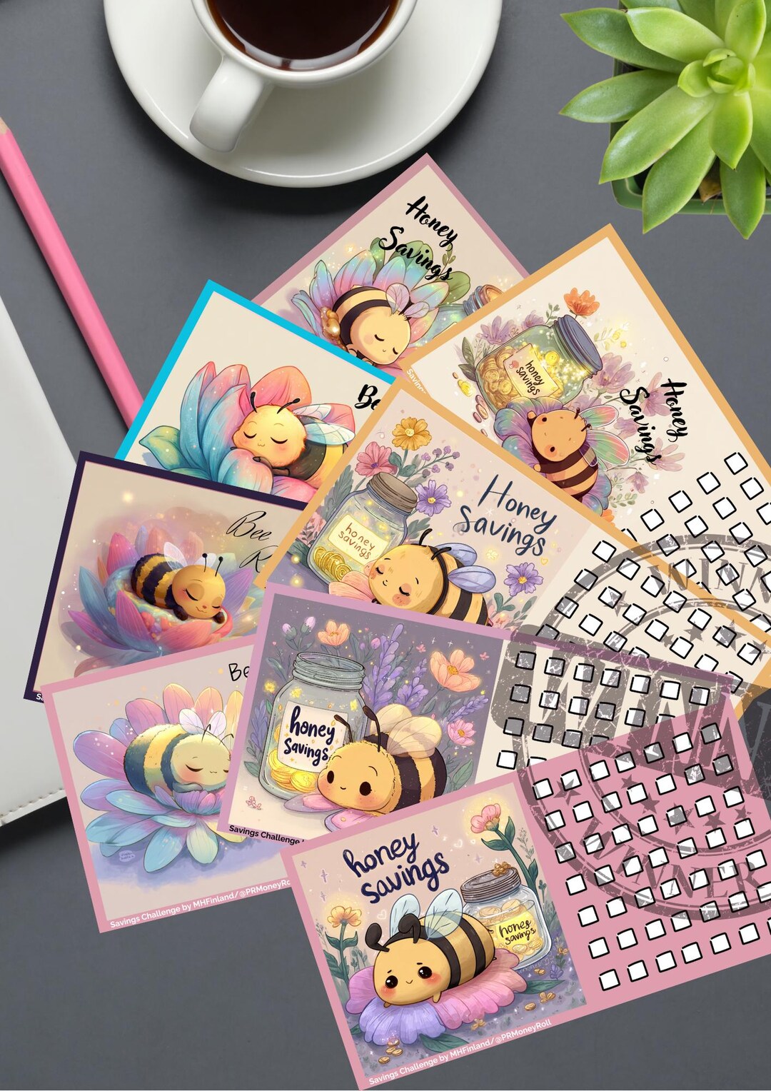 Cute Bee Savings Challenge Set of 8 - A6 PDF - Budgeting Tracker Printable - Money Saving ...