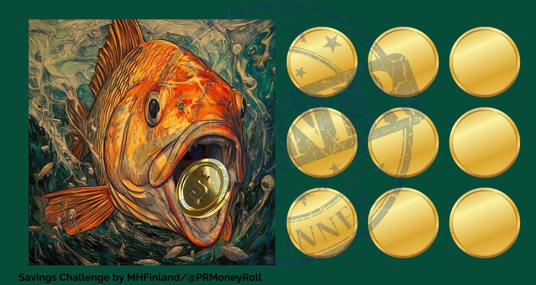 Gold Coin in Fishes Mouth Dice Roll Savings Challenge Fish Savings ...