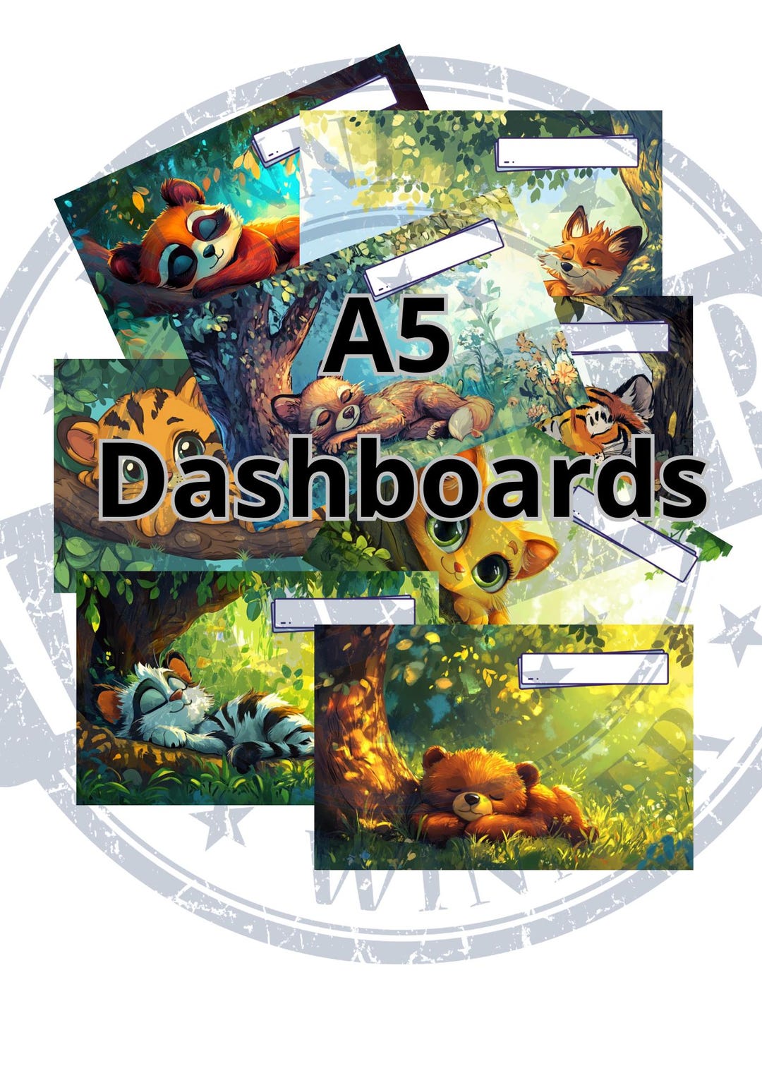 A5 Envelope Dashboard Set of 8 Digital Download Cute Animal A5 Binder ...