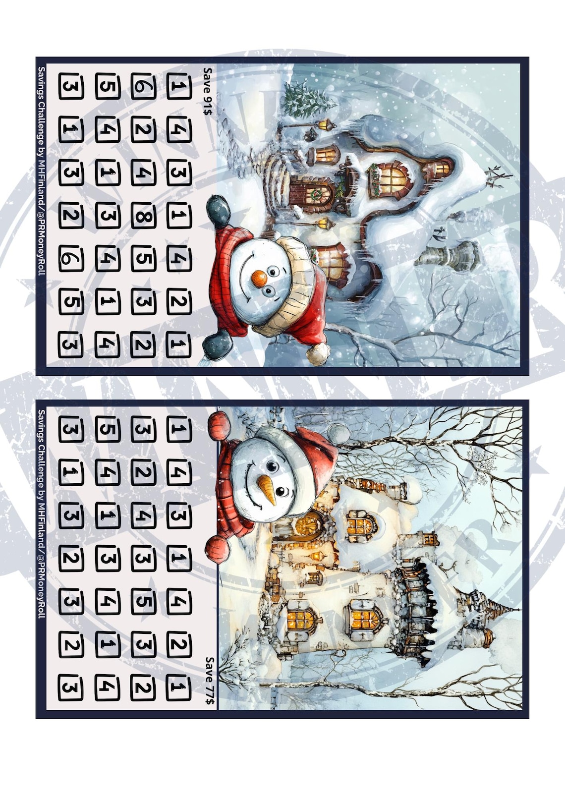 A5 Snow Castle Savings Challenge Set Digital Download Snowman Savings ...
