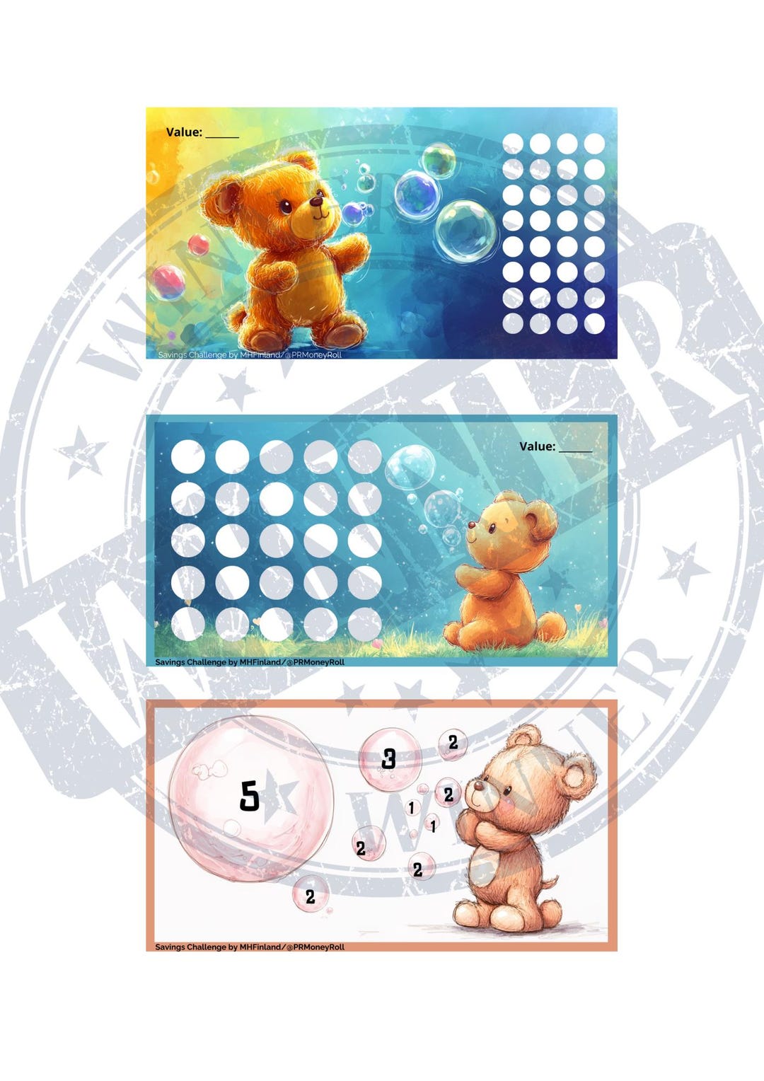 Bears and Bubbles Savings Challenge Set of 3 Digital Download Cute ...