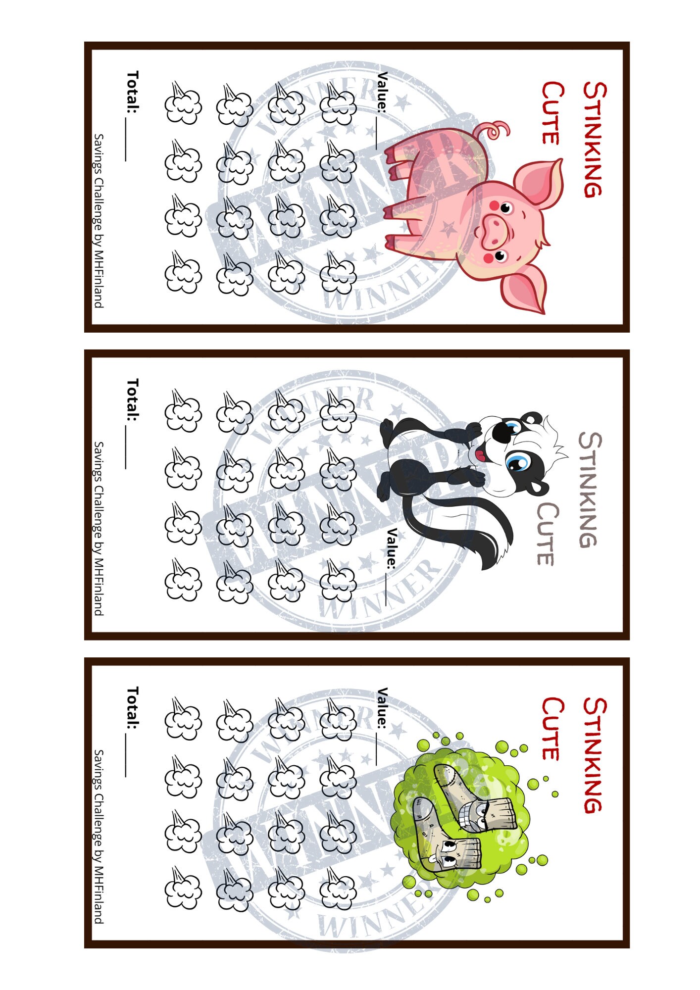 3 Digital Mini Savings Challenge Stinking Cute Theme Savings Challenge ...