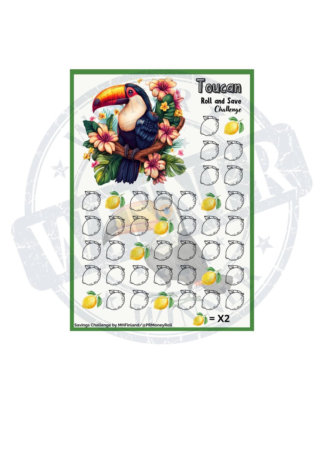 Toucan Roll and Save Challenge Digital Download Bird Savings Challenge ...
