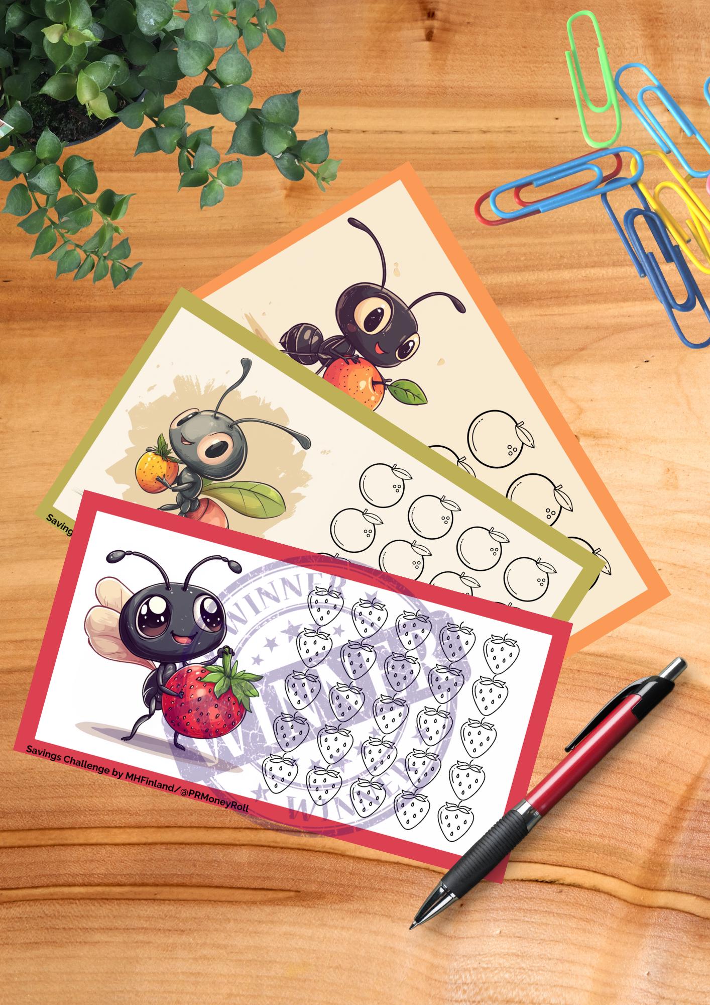 Ant Savings Challenge Set of 3 Digital Download Cute Ant Cash Stuffing ...