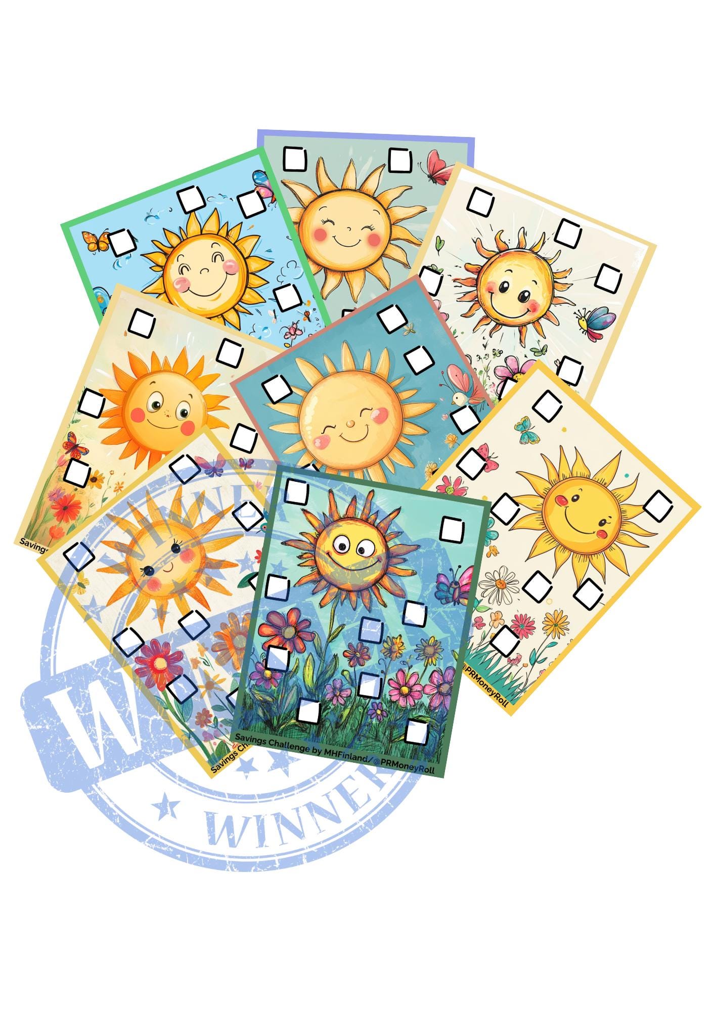 Tiny Sun Savings Challenge Set of 8 Digital Download Spring Theme A7 ...