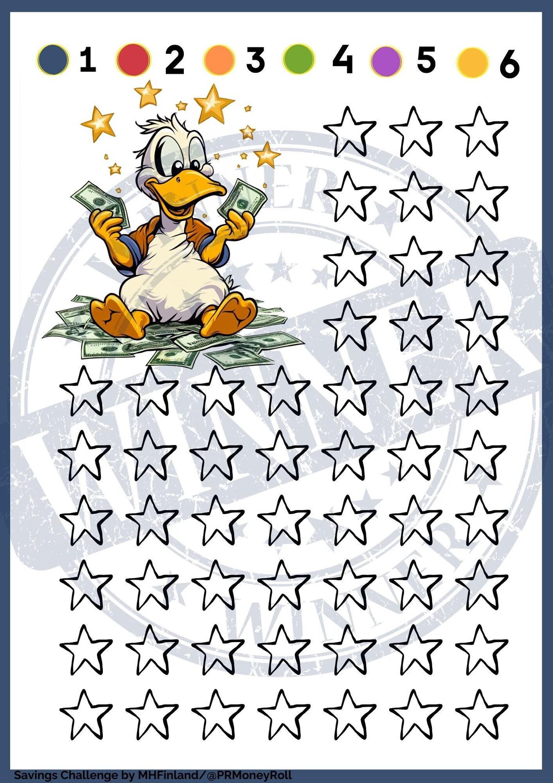 Duck Stars Savings Challenge Digital Print Big Savings Game Cute Duck ...