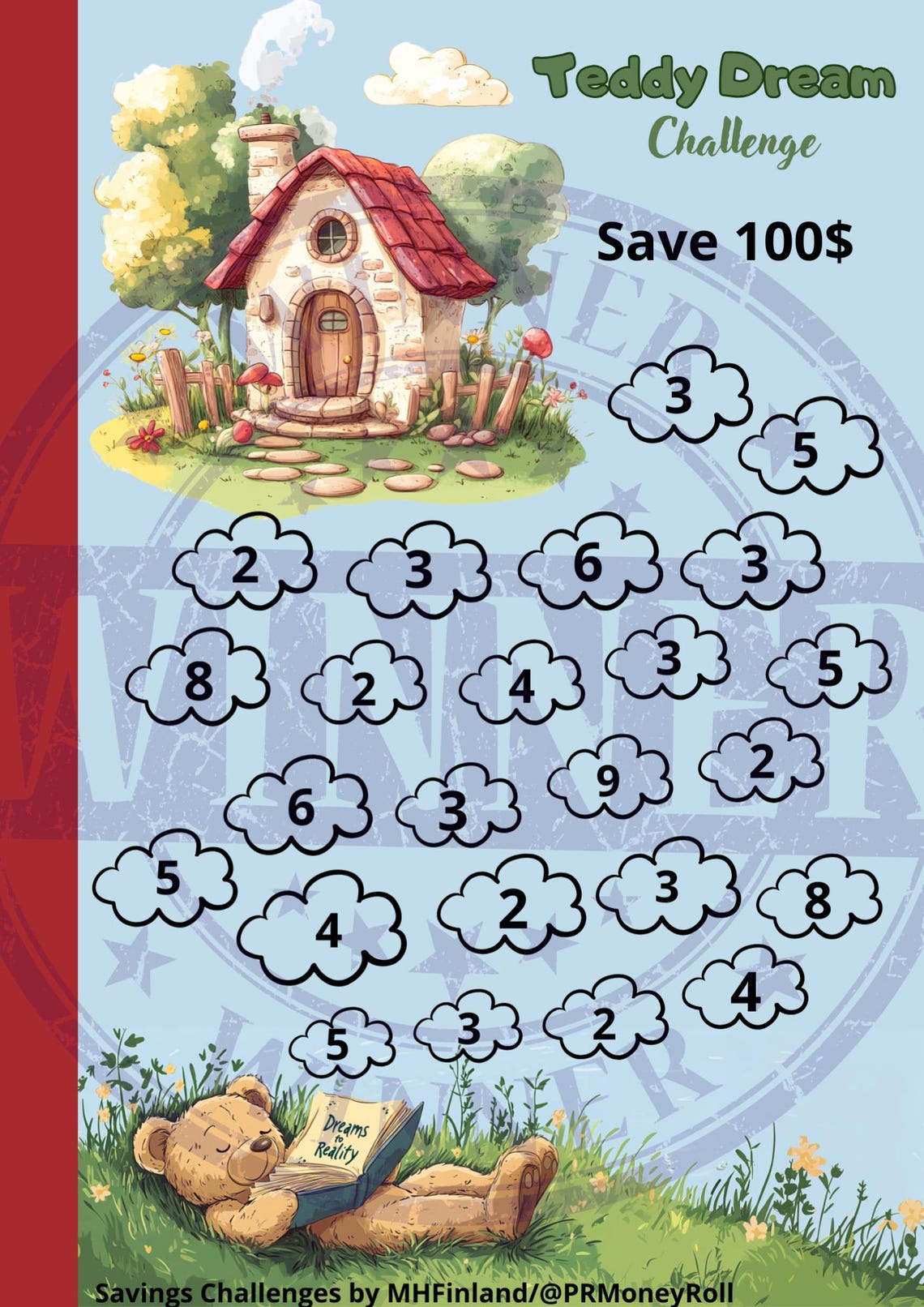 Teddy Dreams Savings Challenge Set Digital Download Budgeting Challenge ...