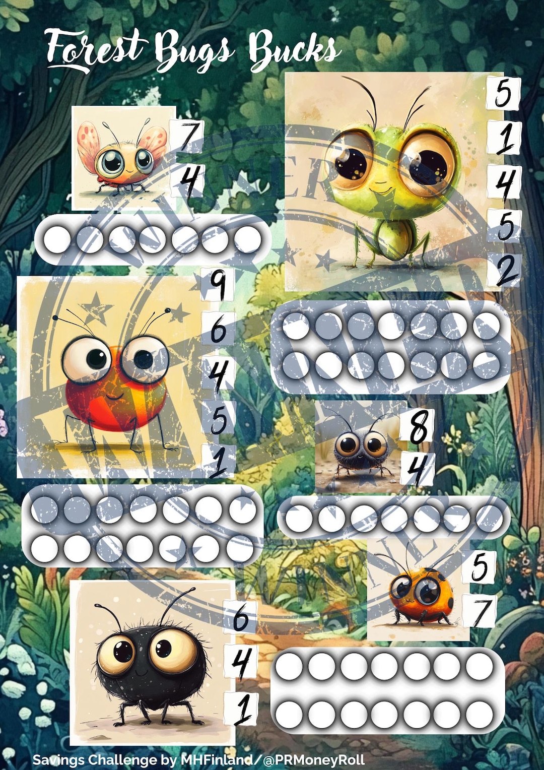 Forest Bugs Bucks Savings Challenge Biggers Cash Stuffing Savings ...