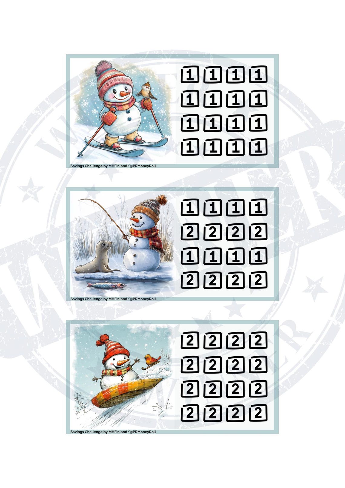 Snowman Activities Savings Challenge Set Digital Download Snowman ...