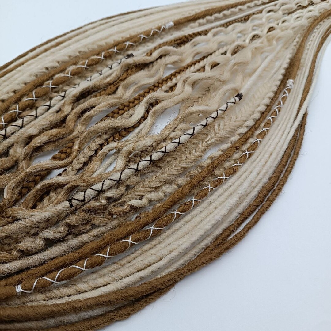 Beige and Brown THIN Dreads / Synthetic Dreadlocks Extensions / Double ...