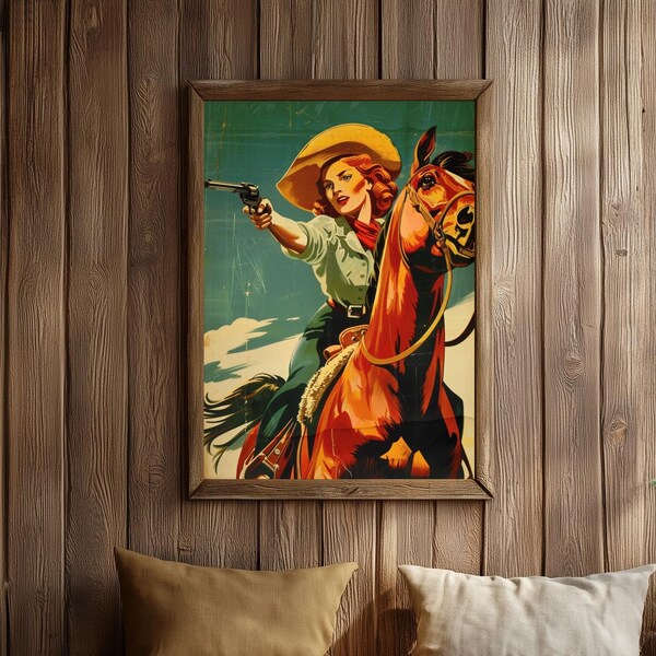 Vintage Cowgirl Poster - Etsy