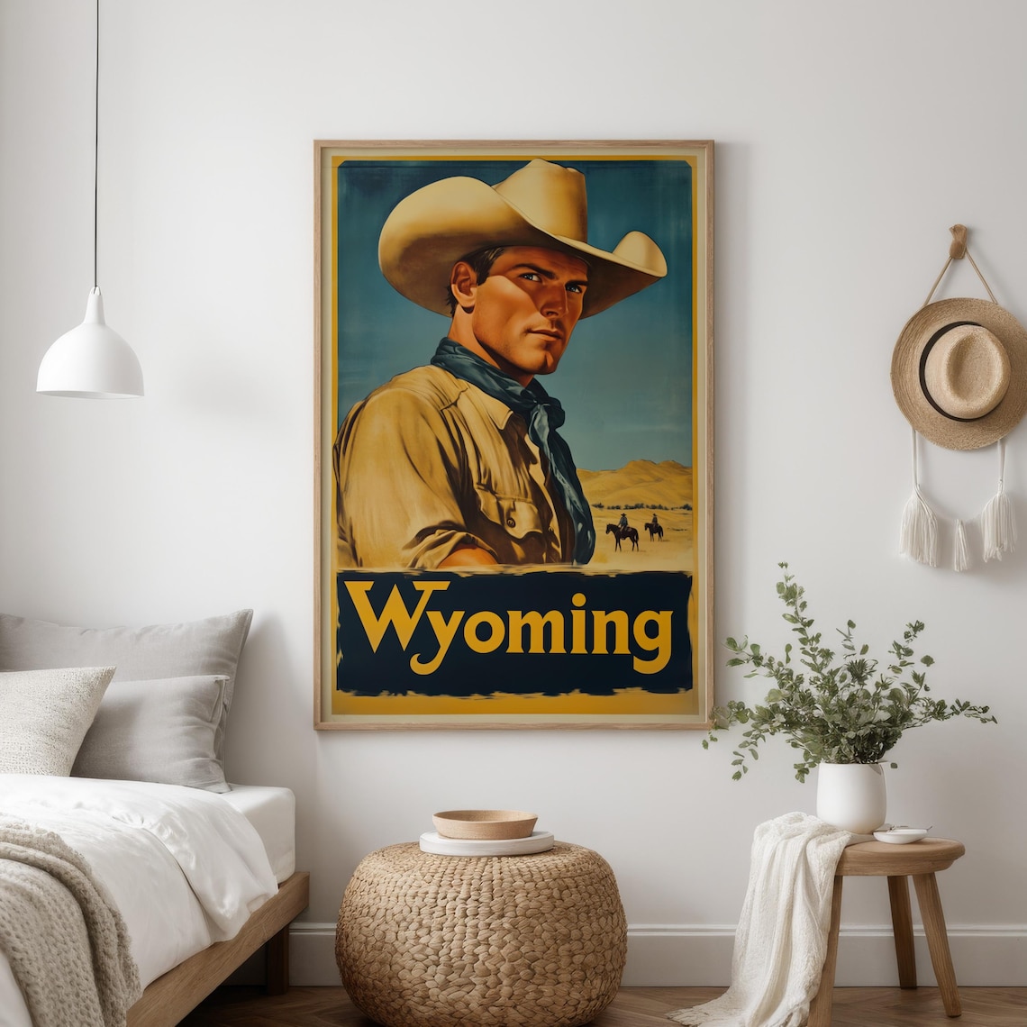 Retro Wyoming Travel Poster Vintage Cowboy State Illustration, Western ...