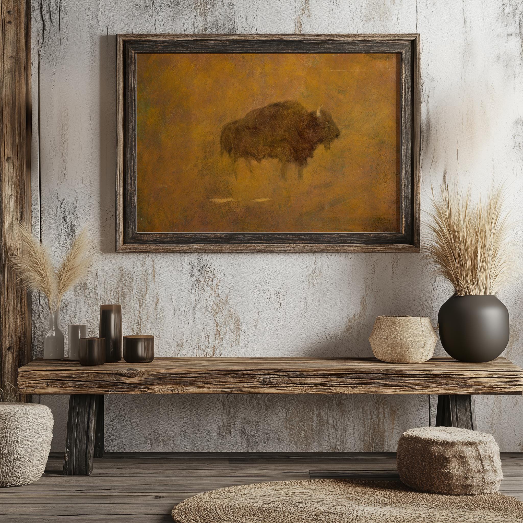 Buffalo in Sandstorm Art Print: Vintage Western Wildlife Painting - Etsy
