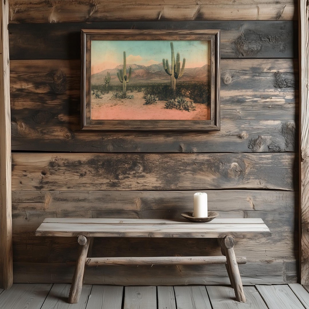 Vintage Desert Landscape Print | Antique Cactus Wall Art | Rustic ...