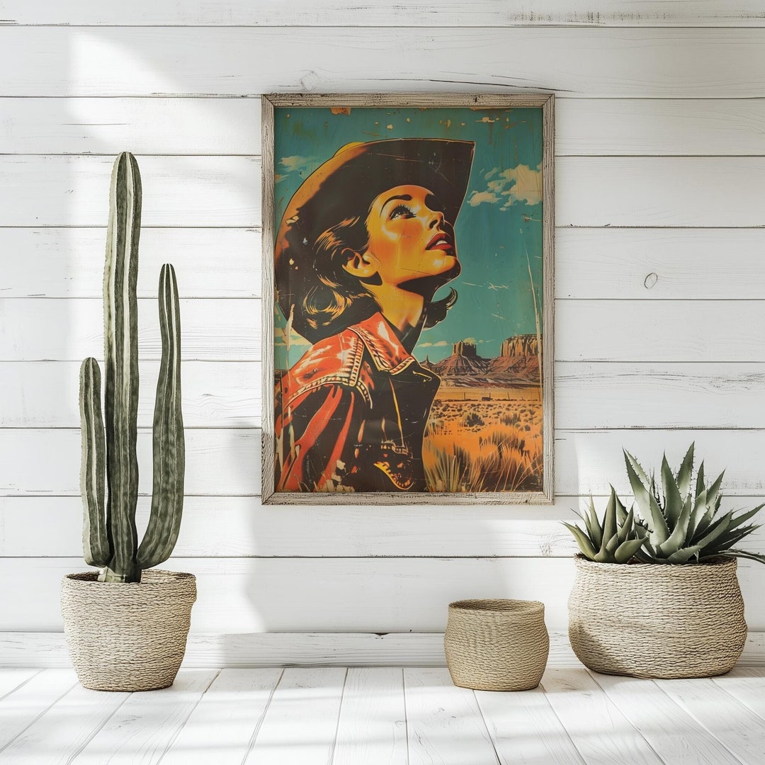 Cowgirl Wall Art Western Vintage Poster - Rustic Home Decor Antique Art ...