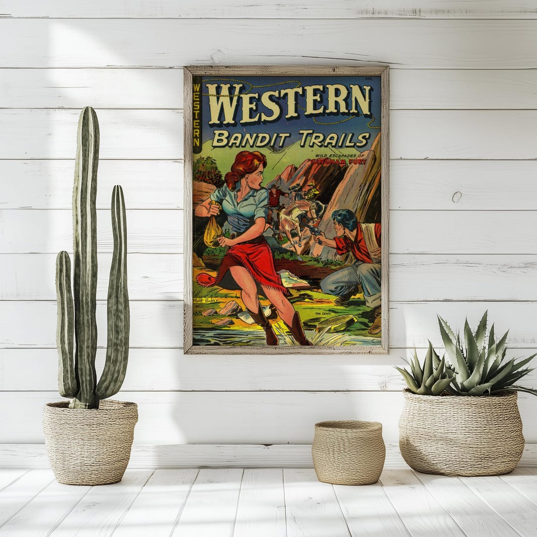 Western Bandit Trails Comic Cover Art Print | Vintage Pulp Decor - Etsy