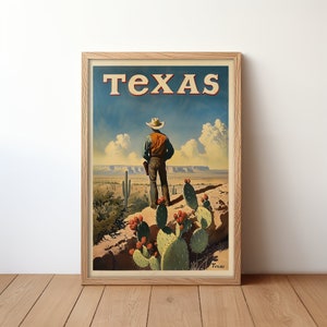 Retro Texas Travel Poster: Vintage Cowboy Art, Western Decor - Etsy