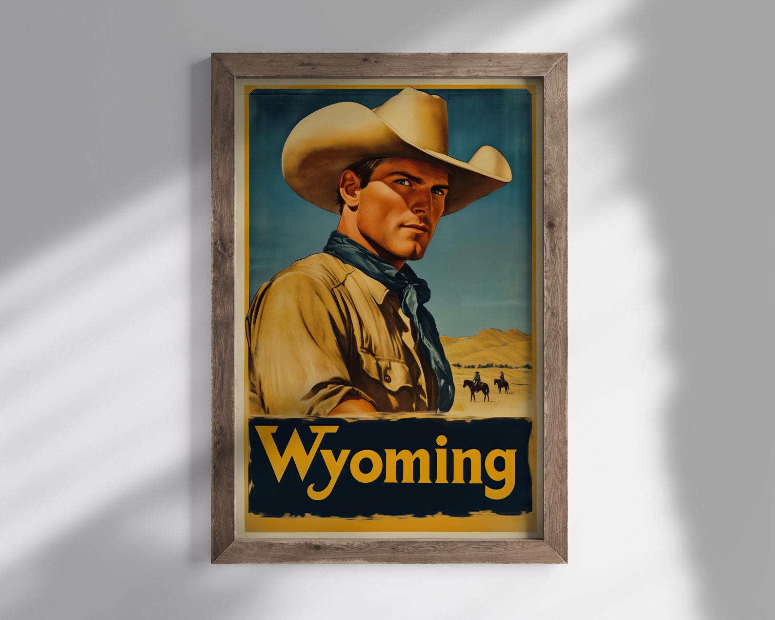 Retro Wyoming Travel Poster Vintage Cowboy State Illustration, Western ...