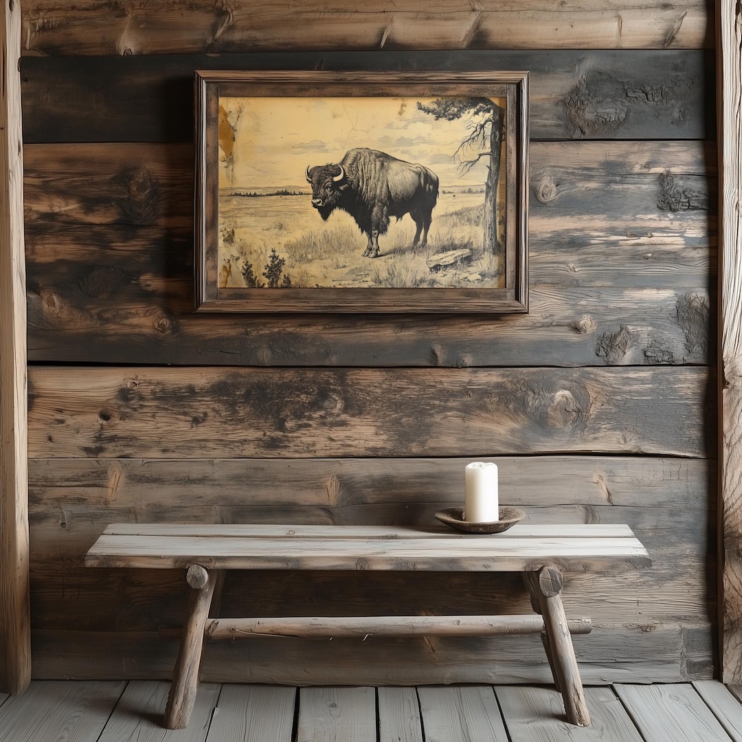 Vintage Style American Bison Print | Antique Western Wall Art | Rustic ...