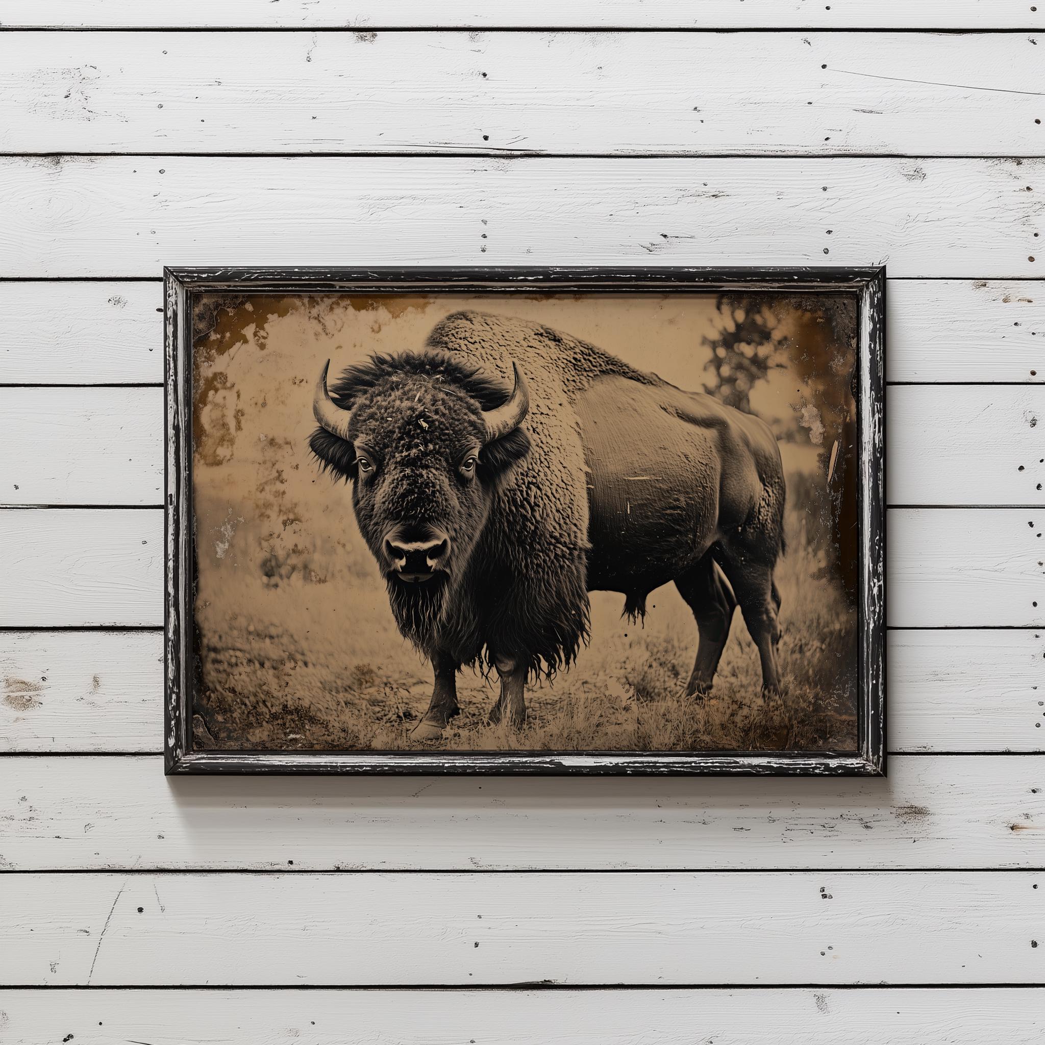 Vintage Style American Bison Tintype Print | Antique Western Wall Art ...