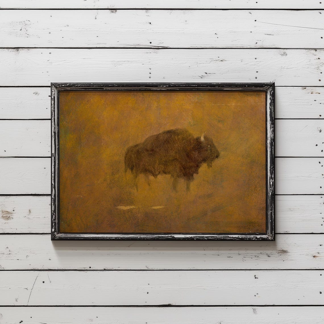 Buffalo in Sandstorm Art Print: Vintage Western Wildlife Painting - Etsy