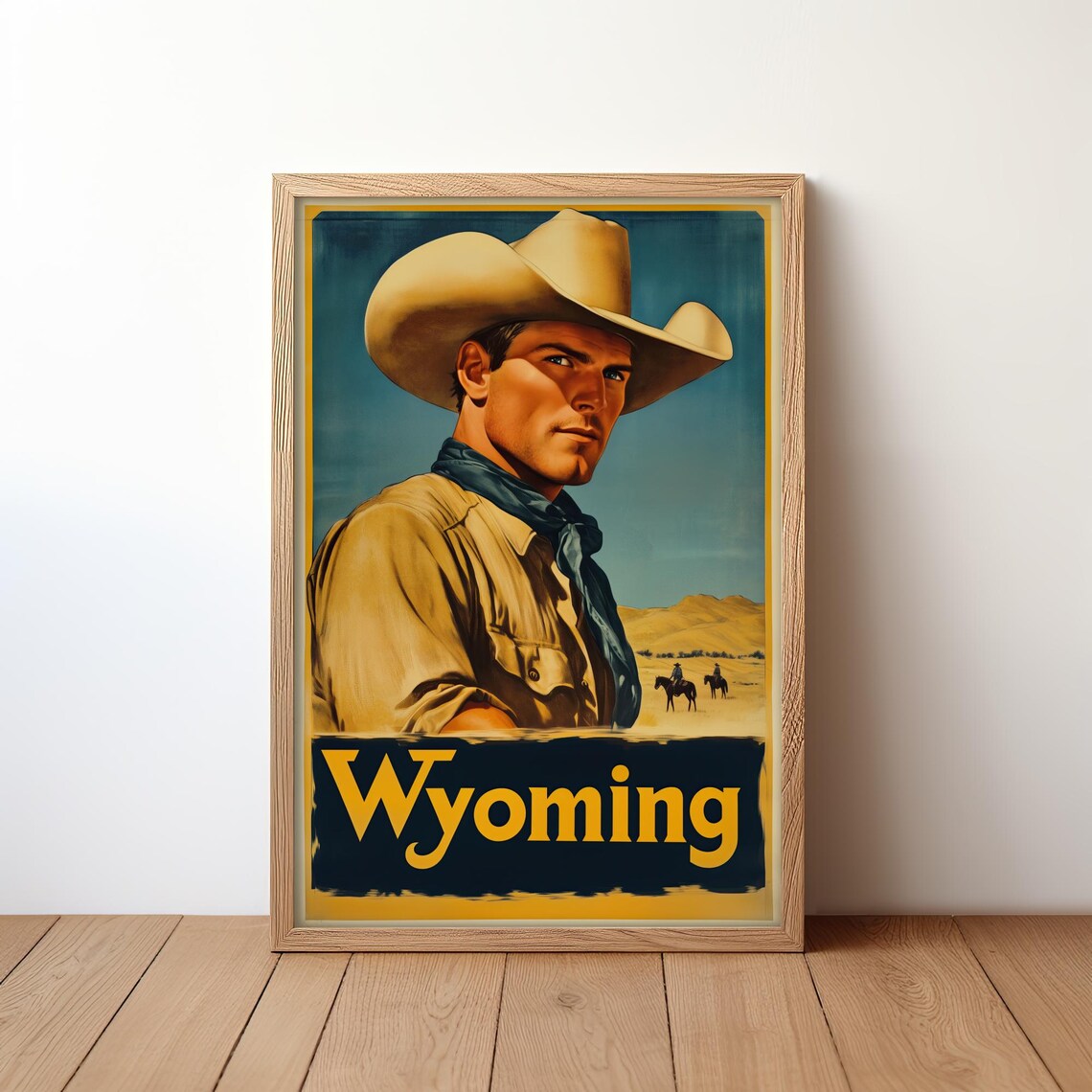 Retro Wyoming Travel Poster Vintage Cowboy State Illustration, Western ...