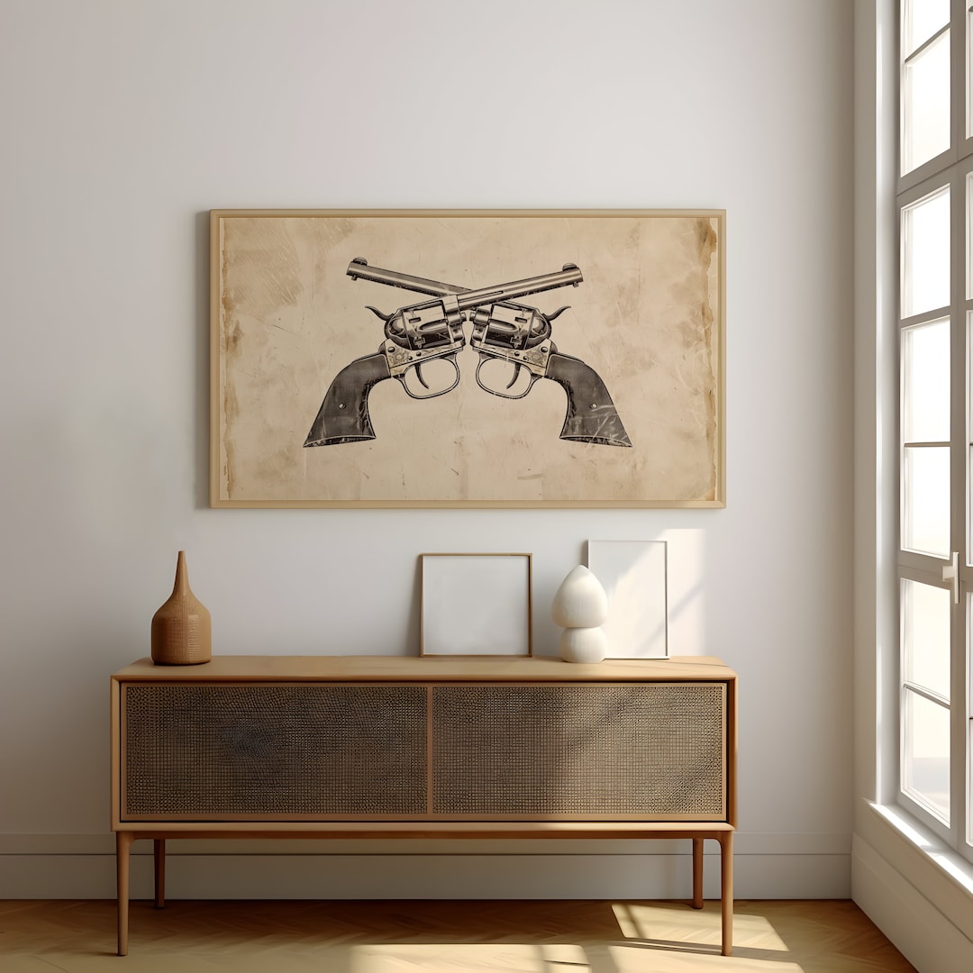 Cowboy Revolver Illustration, Western Decor, Cowboy Art, Rustic Home ...