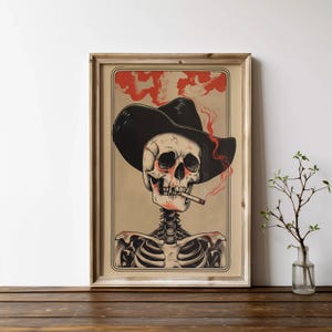 Cowboy Skeleton Wall Art: Vintage Western Memento Mori Retro Decor for ...
