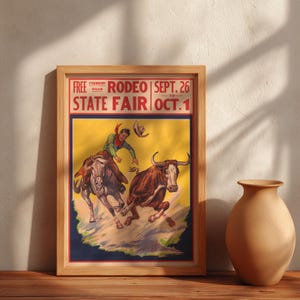 Vintage Rodeo Poster Print: 1930s State Fair, Cowboy & Bull - Etsy