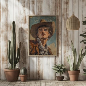 Western Wall Art Print | Vintage Cowboy Portrait for Rustic Farmhouse ...