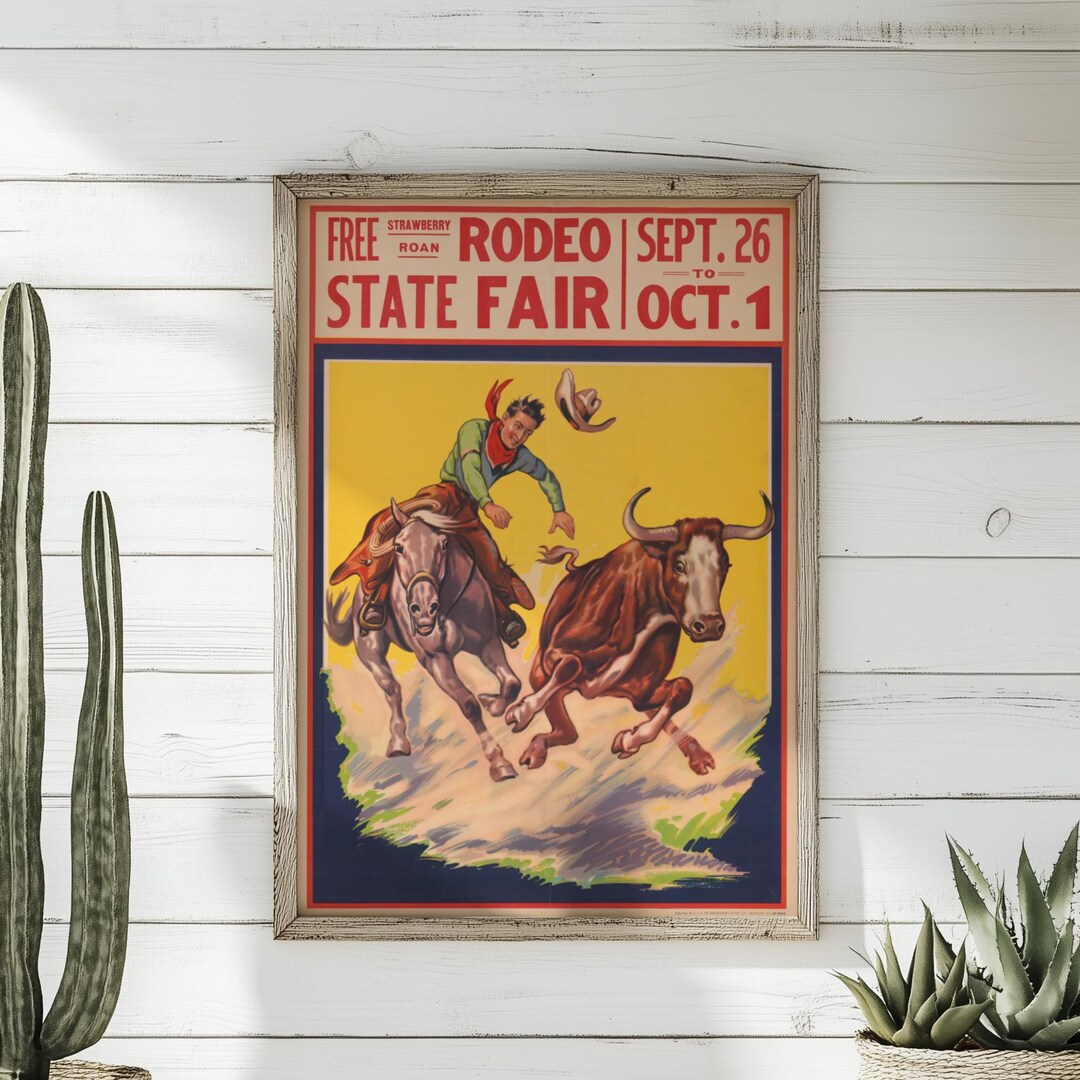 Vintage Rodeo Poster Print: 1930s State Fair, Cowboy & Bull - Etsy